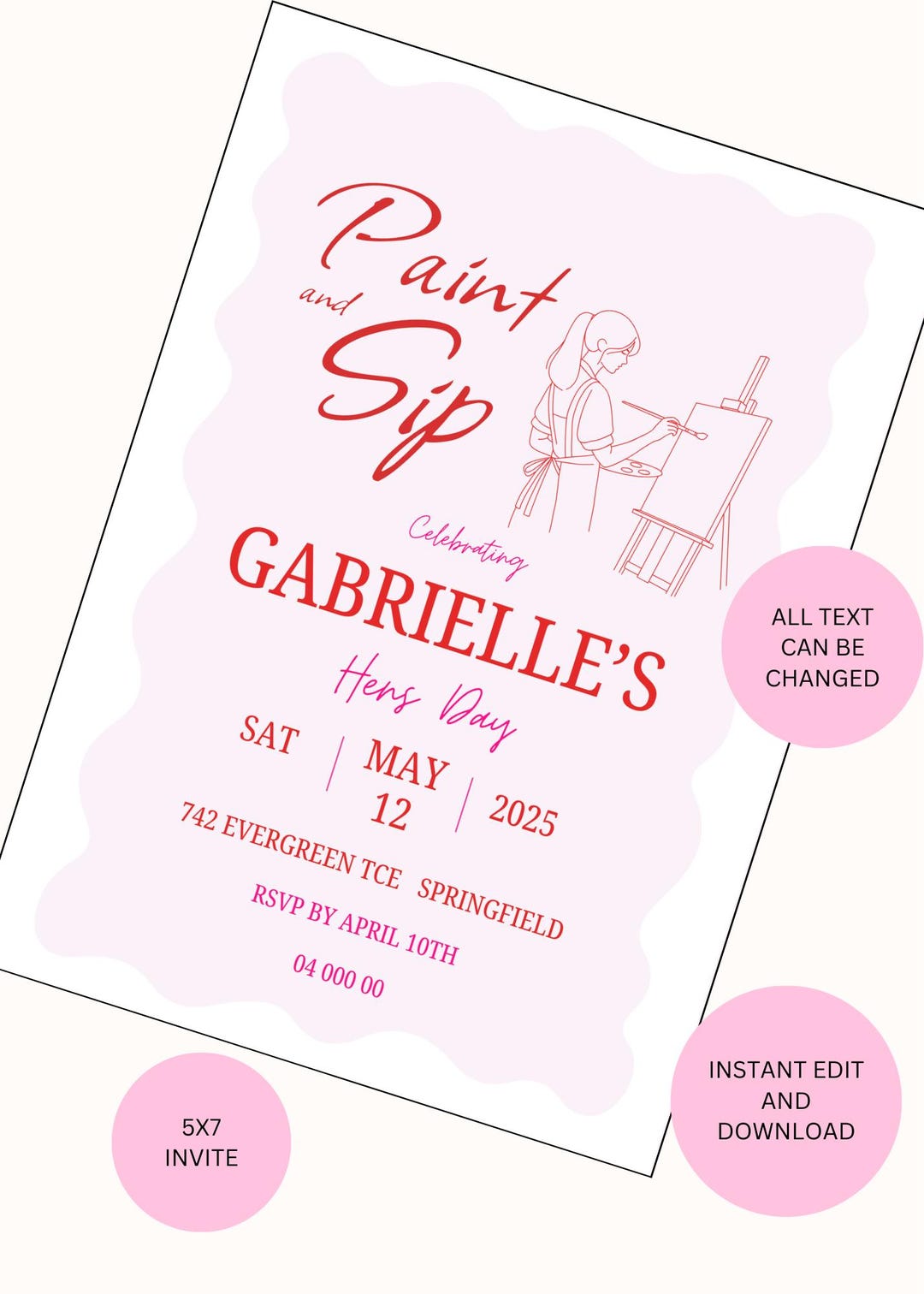 Paint and Sip Birthday Hens Day Invite Instant Download - Etsy