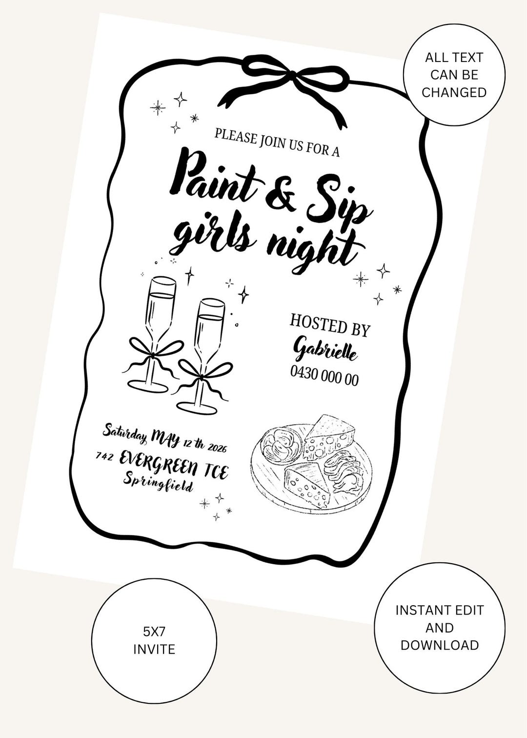 Paint and Sip Girls Night Invite Template - Etsy