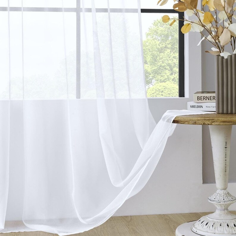 White Voile Sheer Curtain With Grommets | Wide Airy Modern Sheer Panels ...