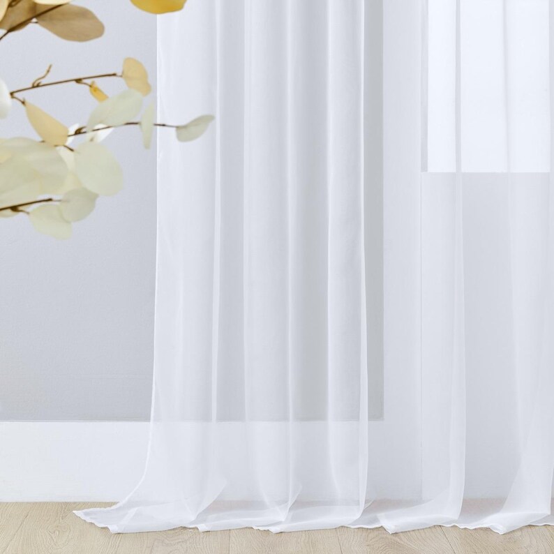 White Voile Sheer Curtain With Grommets | Wide Airy Modern Sheer Panels ...