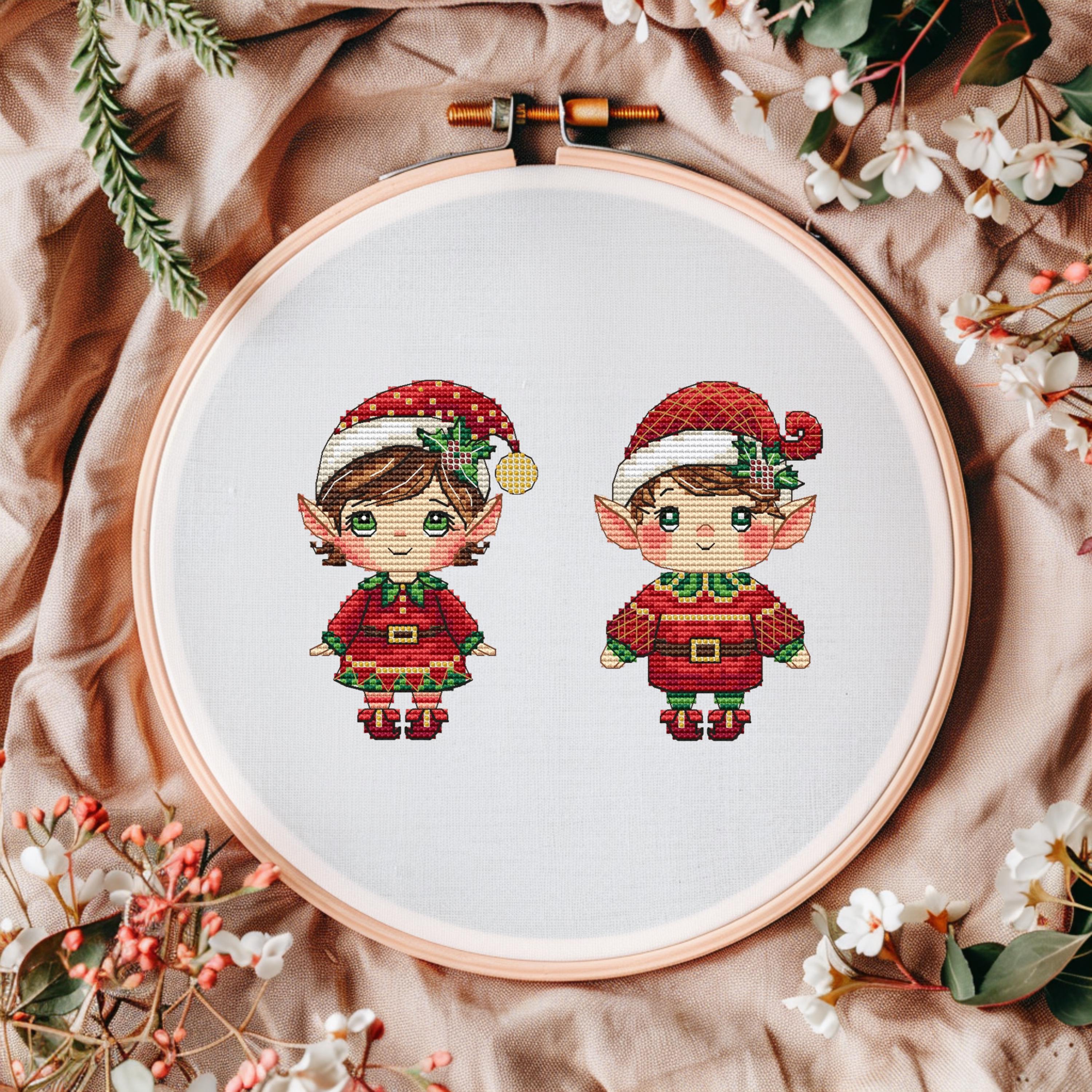 Two Funny Christmas Elves Сross Stitch Pattern Digital Ornaments PDF ...