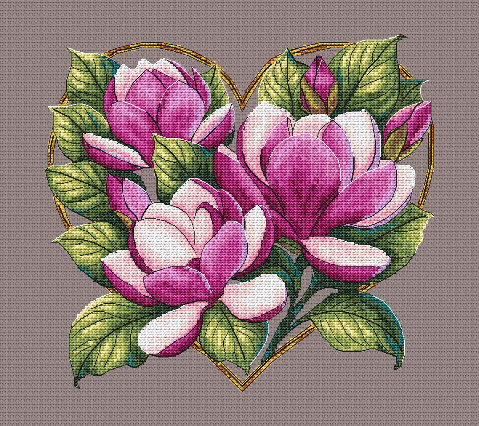 Delicate Magnolia Cross Stitch Pattern Spring Flower PDF Modern ...