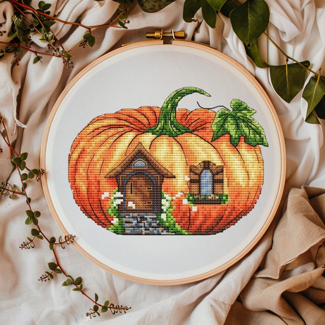Cross Stitch Pattern House Pumpkin, Veggie Cottage, Autumn Pattern ...