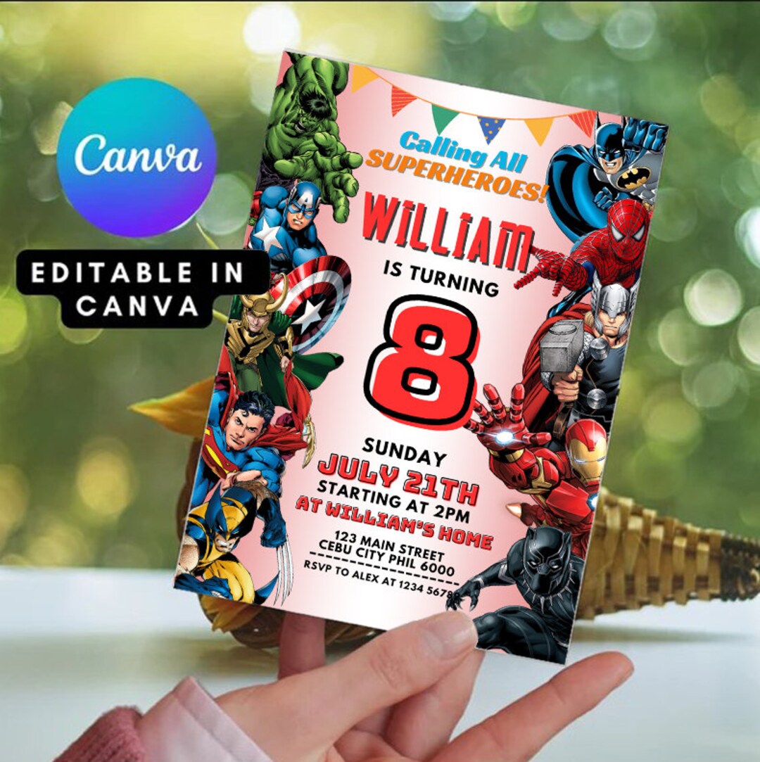 Editable Superhero Birthday Invitation Template, Printable Birthday ...