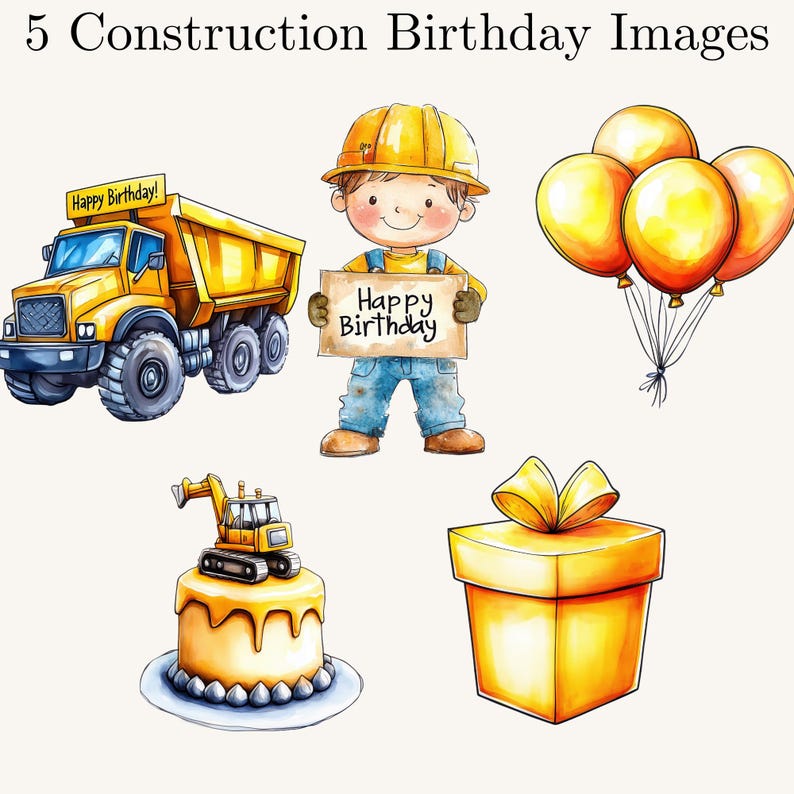 Construction Vehicles Graphics for Birthday, Numbers Clipart, Cute ...