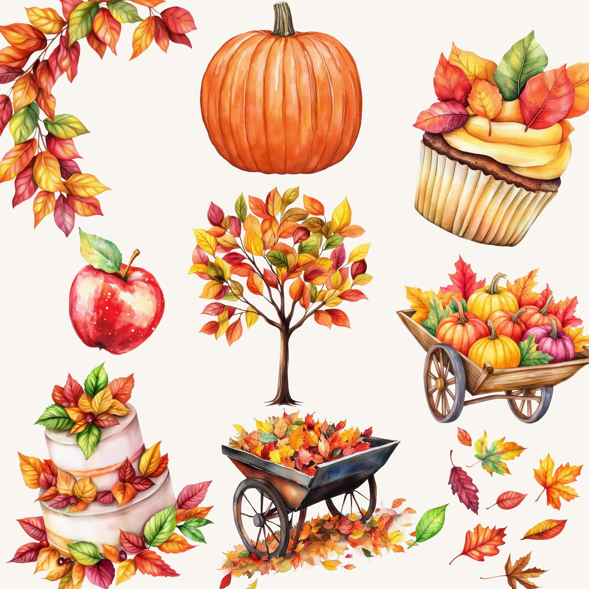 Fall Birthday Cake Clipart - Autumn Celebration Graphics - Digital ...