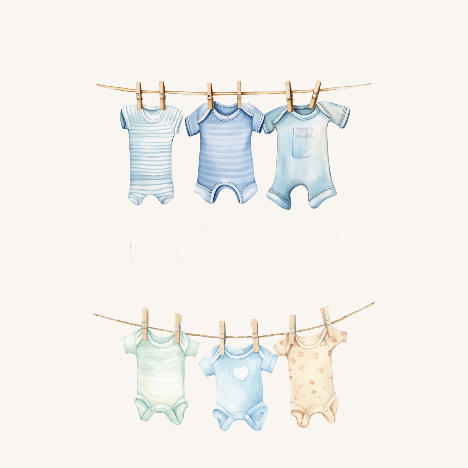 Baby Boy Clothesline Clipart, Boho Baby Shower Clipart PNG, Watercolor ...