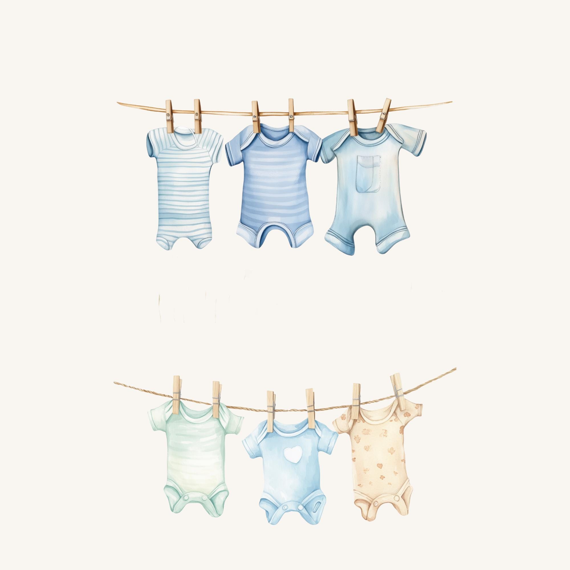 Watercolor Baby Boy Clothesline Clipart, Digital Download for Baby ...