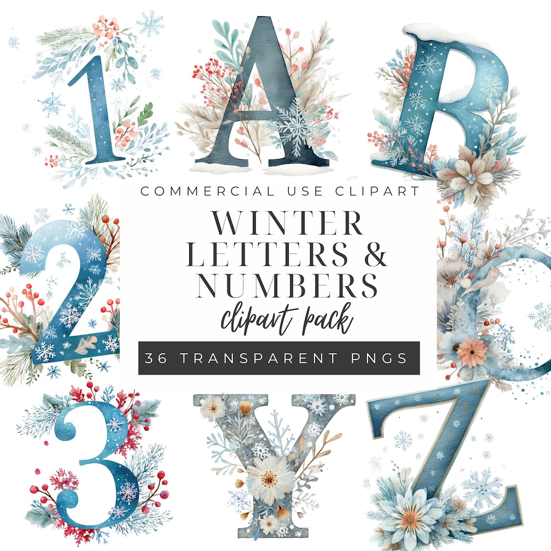 Watercolor Numbers & Letters Clipart, Floral Alphabet PNG, Digital ...