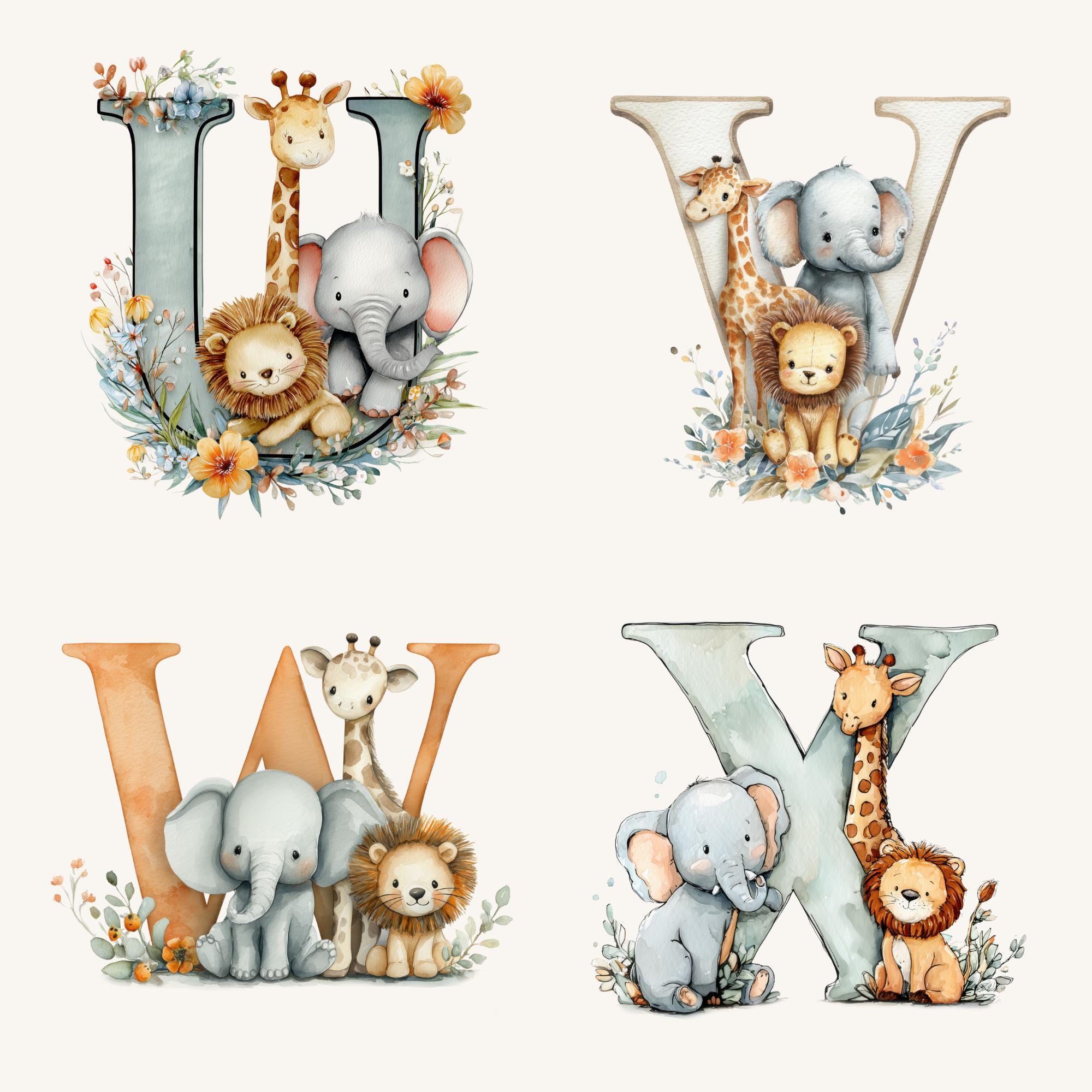 Animal Watercolor Clipart, Cute Numbers and Letters, Digital Download ...