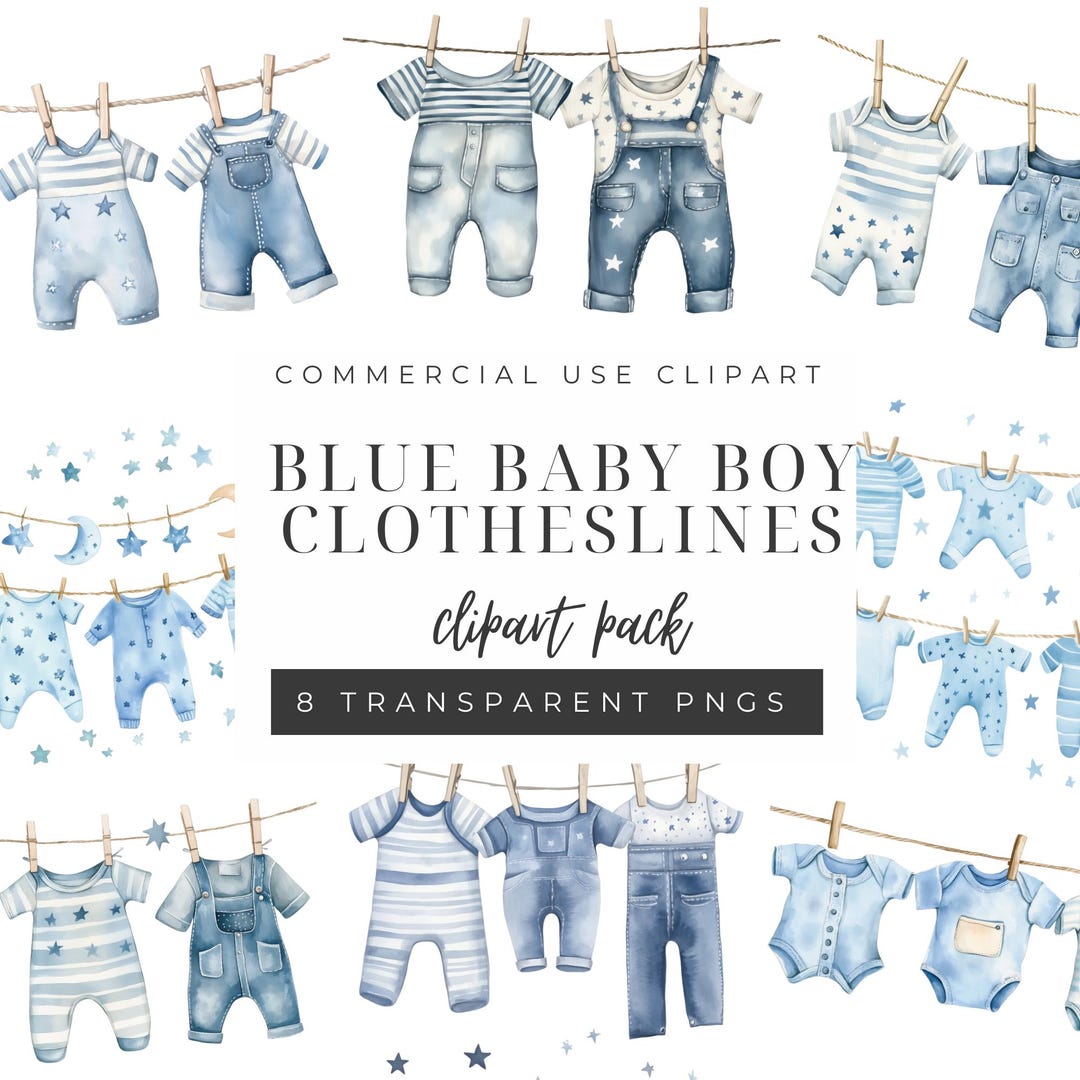 Baby Boy Blue Clothesline Clipart PNG, Blue Baby Shower Clipart, Boy ...