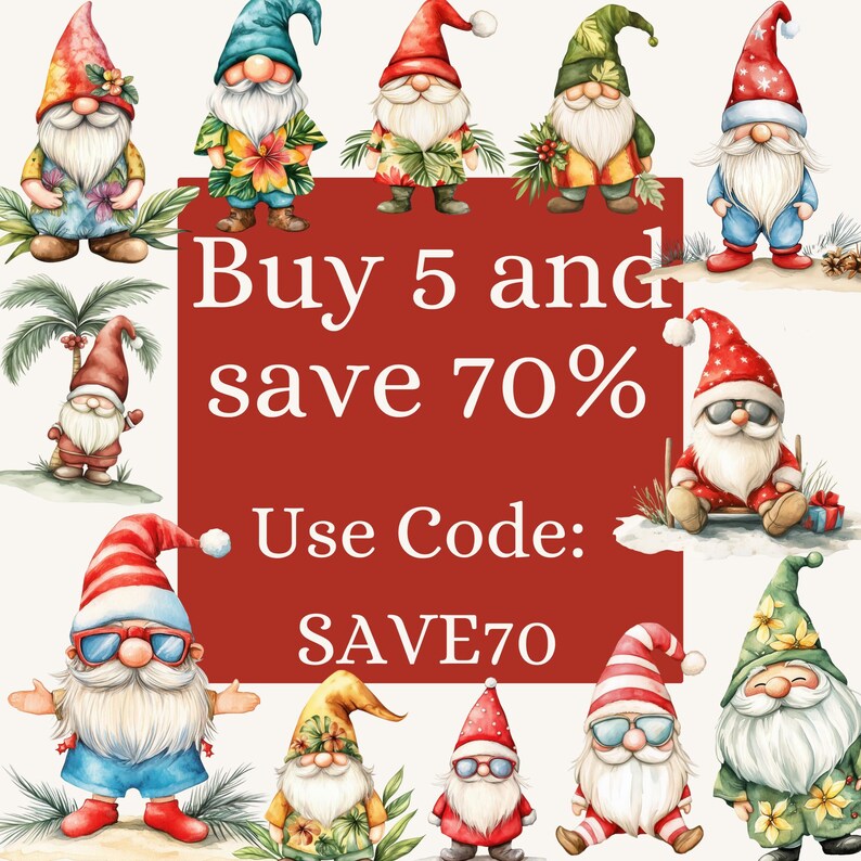 Watercolor Christmas in July Gnome Clipart - Cute Gnome PNG - Tropical ...