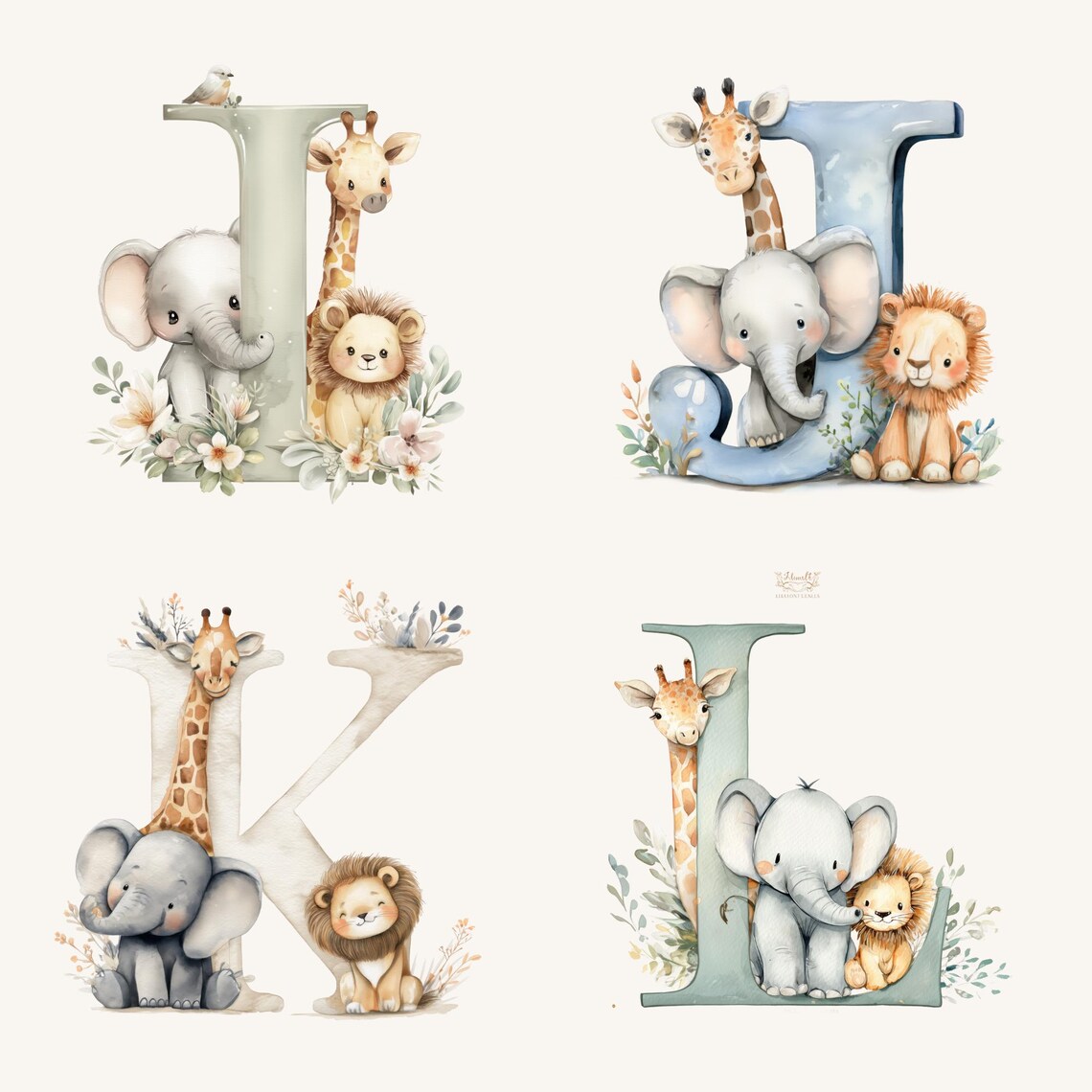 Animal Watercolor Clipart, Cute Numbers and Letters, Digital Download ...