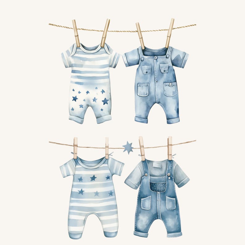 Baby Boy Blue Clothesline Clipart PNG, Blue Baby Shower Clipart, Boy ...