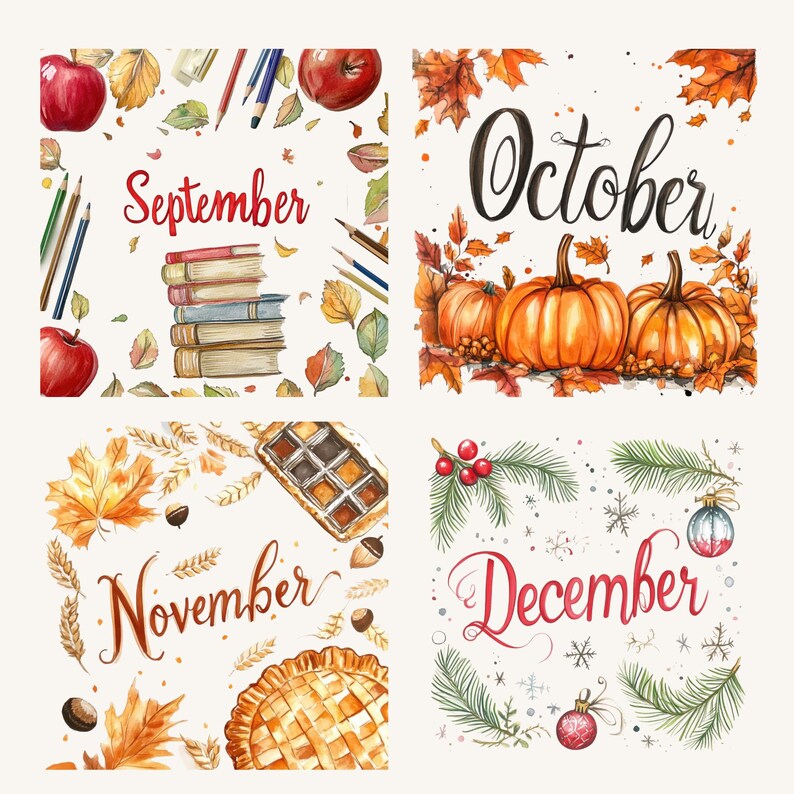 Months of the Year Clipart PNG, Watercolor Seasonal, Birth Month ...