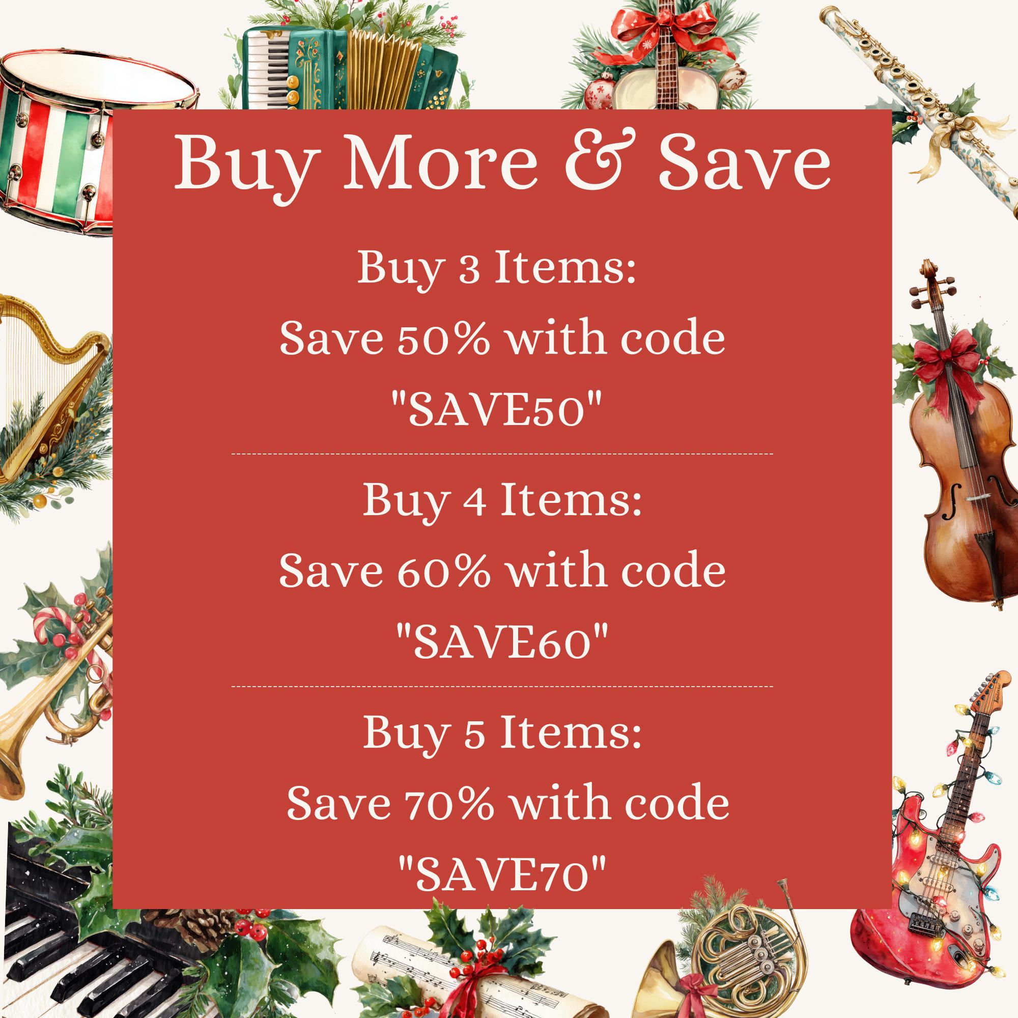 Musical Instrument Christmas Clipart, Digital PNG Bundle, Festive Art ...
