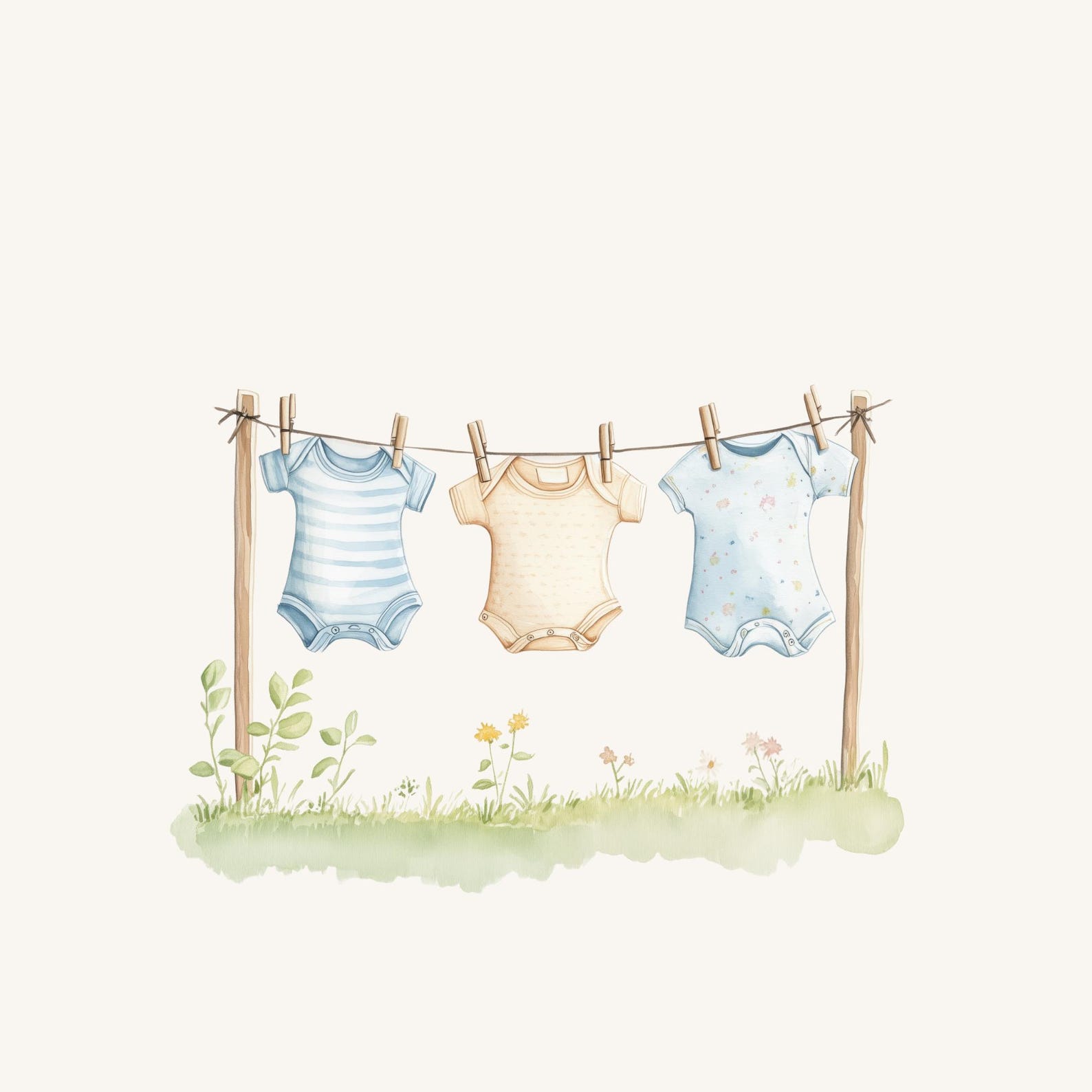 Watercolor Baby Boy Clothesline Clipart, Digital Download for Baby ...