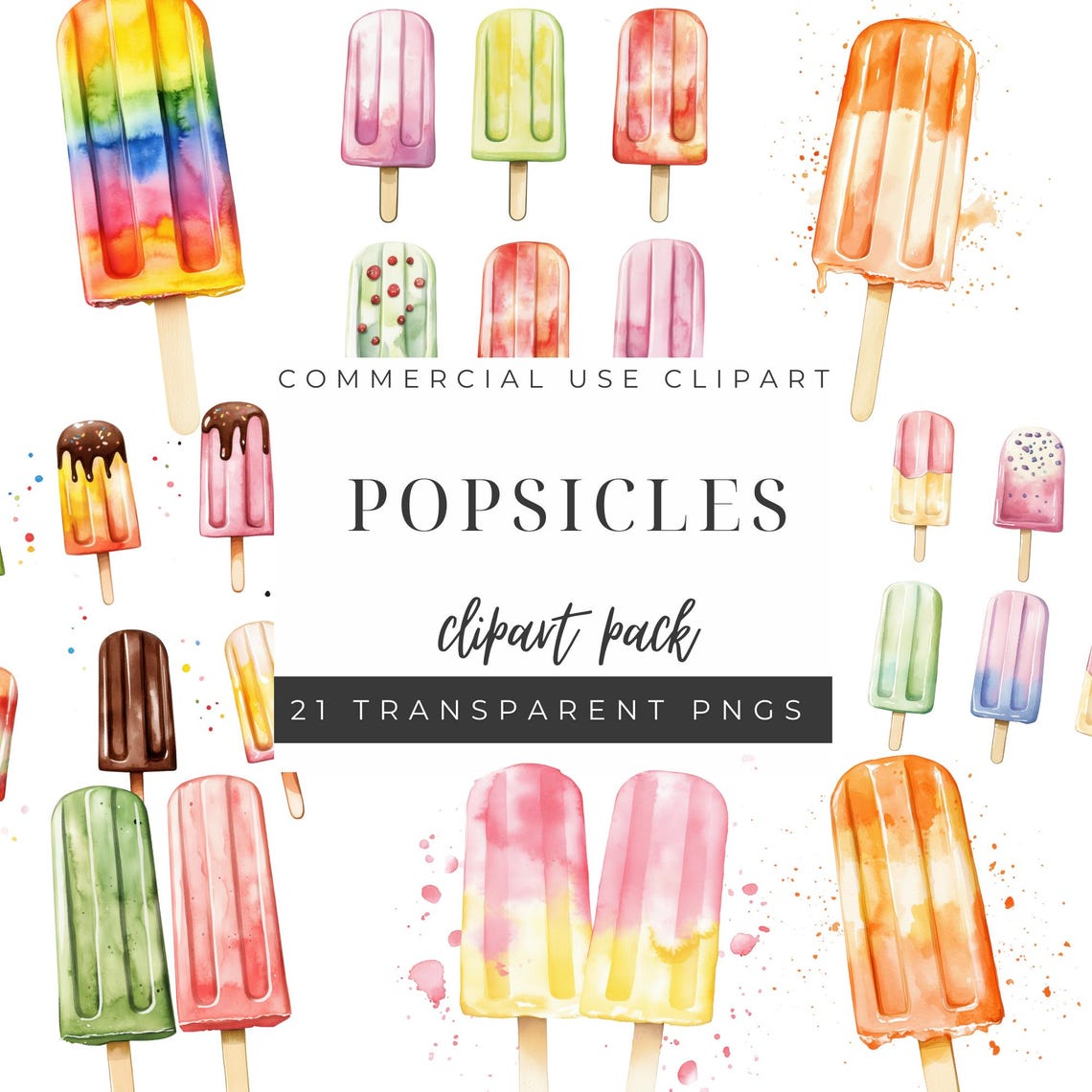 Popsicle Clipart, Watercolor Summer Treats, Cute Ice Cream Graphics ...