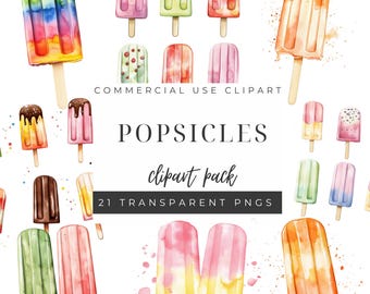 Watercolor Popsicles Clipart: Summer PNG Graphics (digital Download) - Etsy