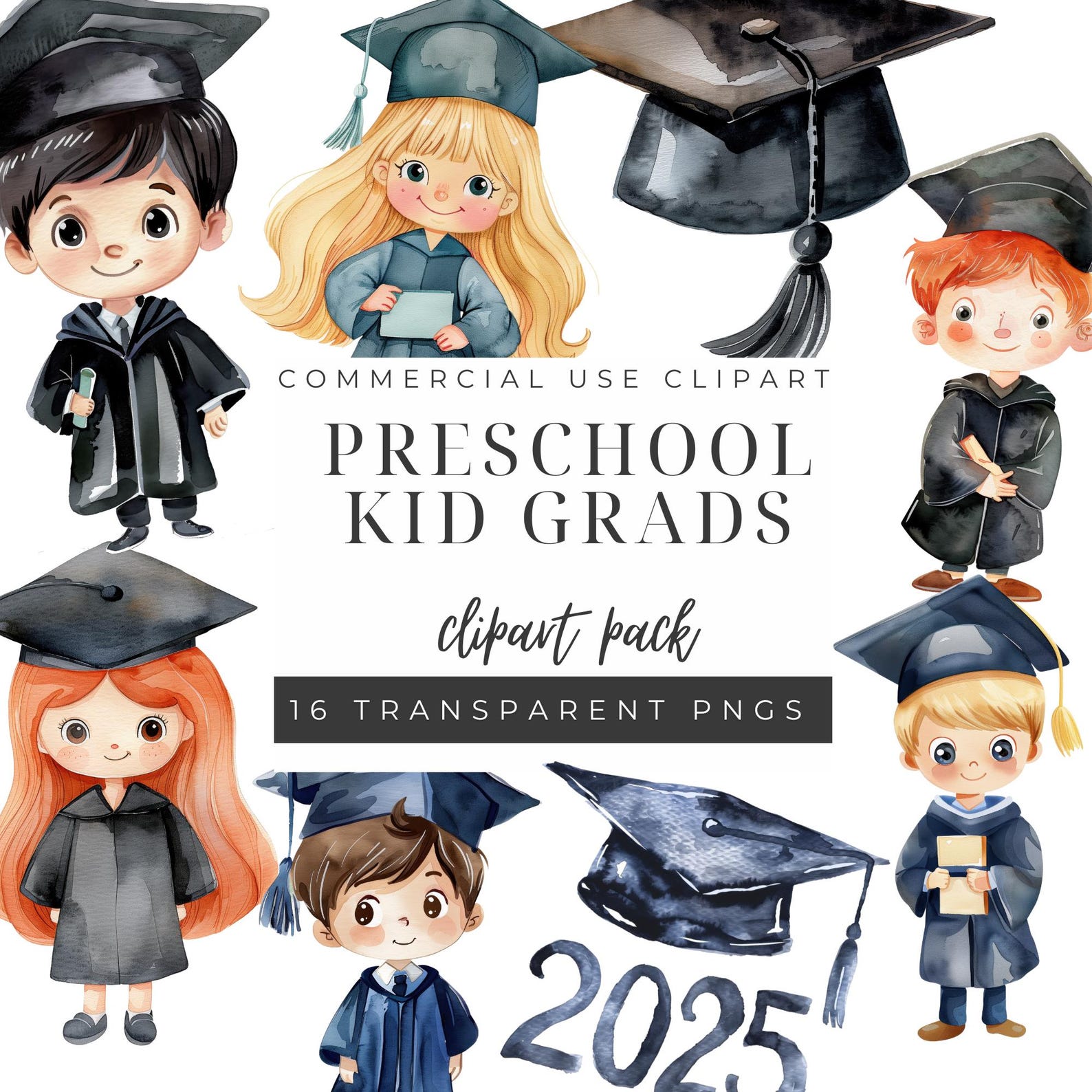 Graduation Clipart for Boys and Girls, Pre K Kids, Digital Download ...