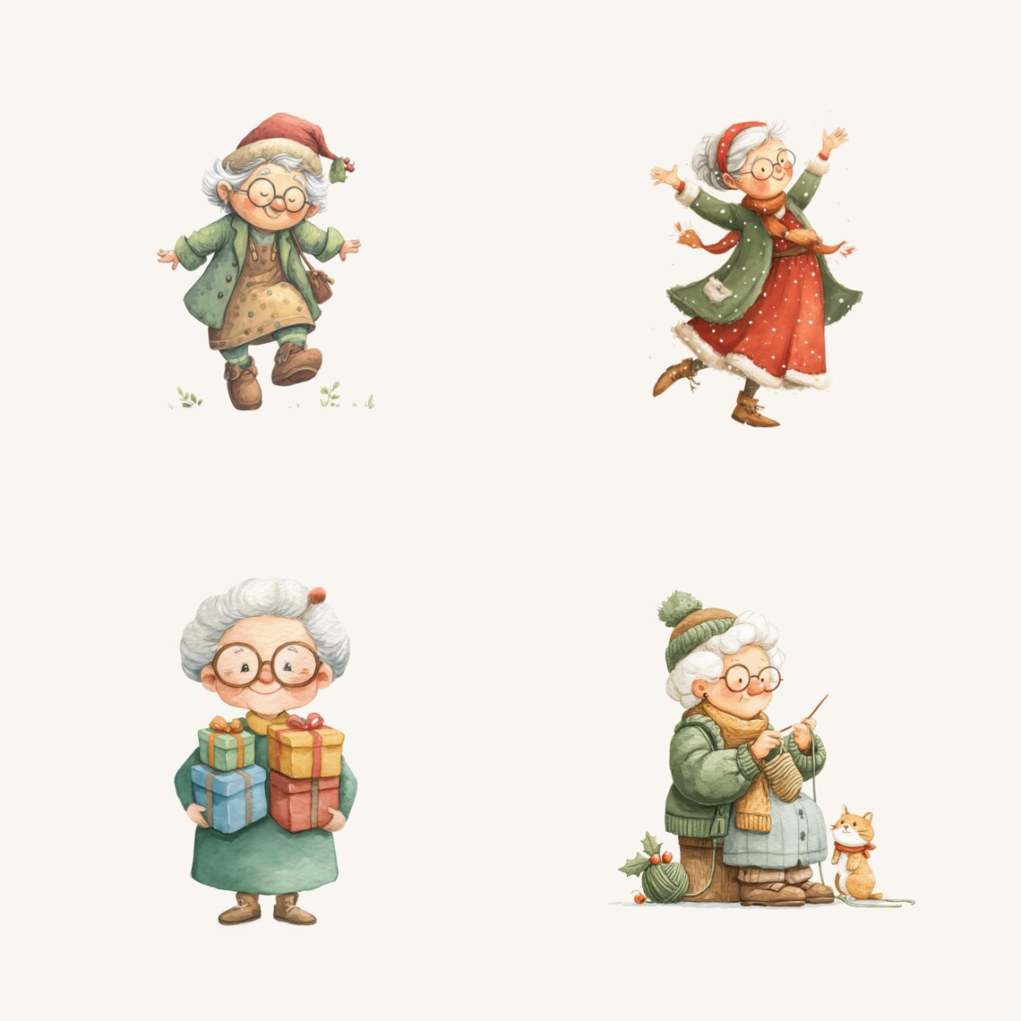 Funny Old Lady Christmas Clipart, Whimsical PNG Download for Crafts ...
