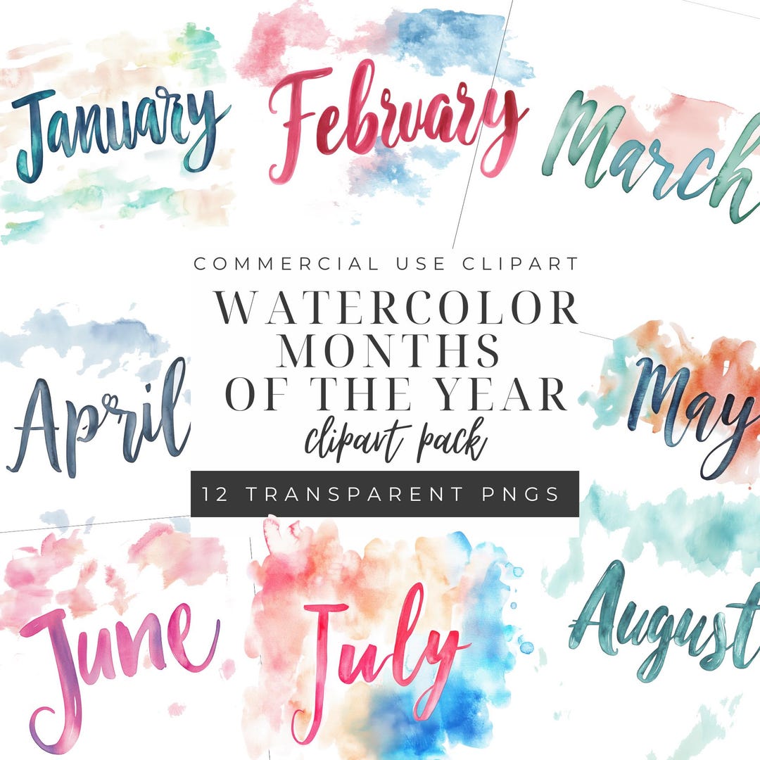 Watercolor Clipart, Months of the Year PNG, Digital Download for ...