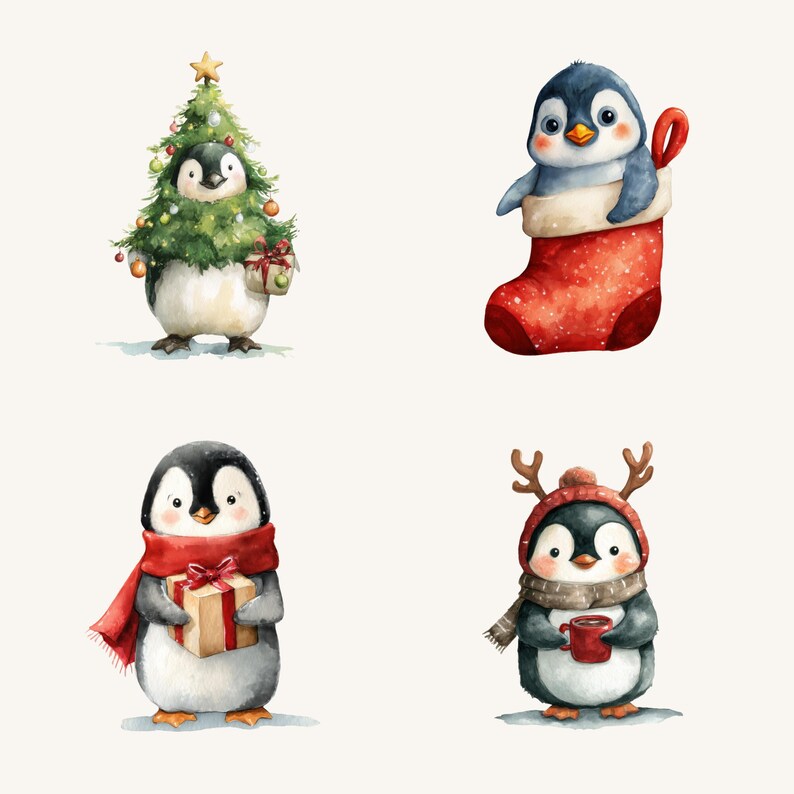 Funny Penguin Christmas Clipart, Whimsical Holiday Graphics, Cute ...