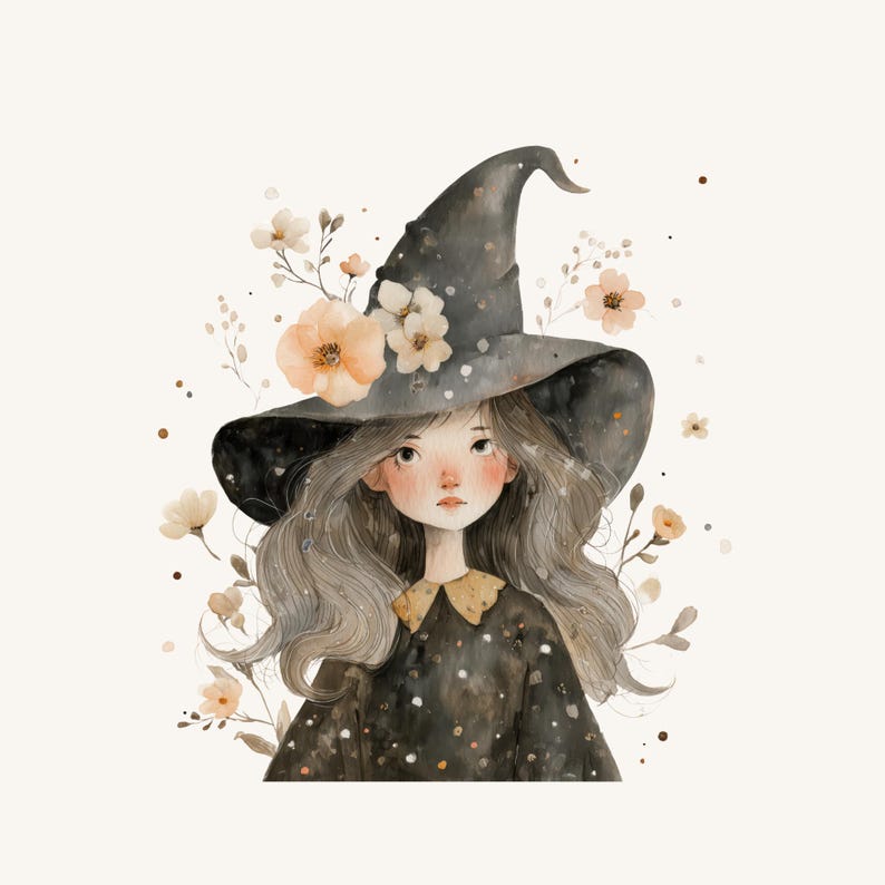 Witch Clipart Bundle, Watercolor Halloween Art, Cute Witch PNG, Digital ...