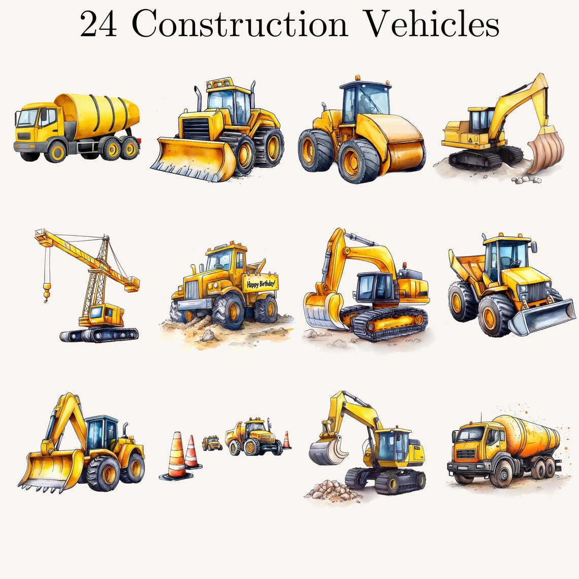 Construction Vehicles Graphics for Birthday, Transportation Clipart ...