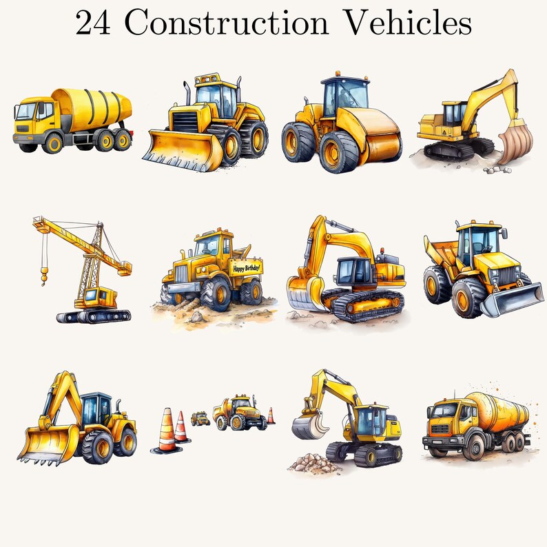 Construction Vehicles Graphics for Birthday, Transportation Clipart ...