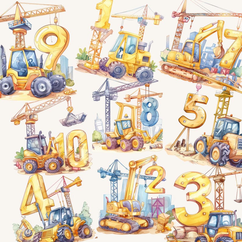 Construction Vehicles Numbers 1-10 Clipart, Construction Truck, 10 ...