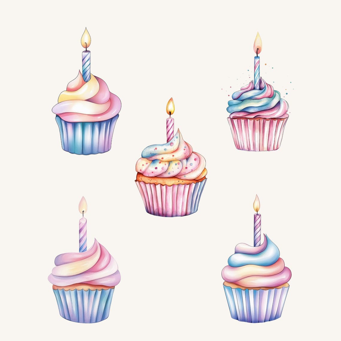 Watercolor Birthday Candle Clipart, Birthday Cake and Candle Clipart ...