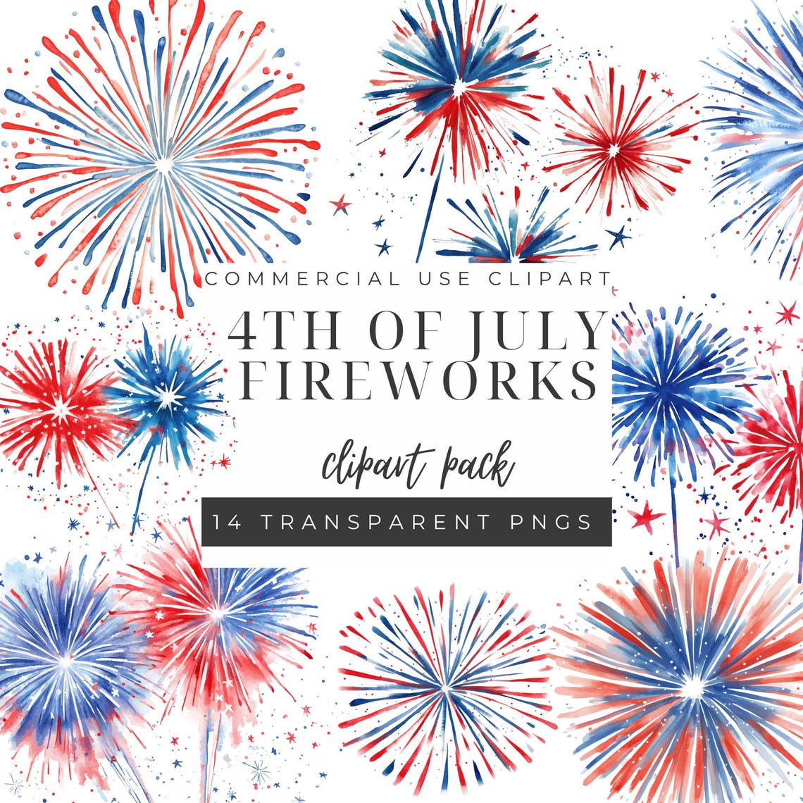 4th of July Firework Clipart PNG, Watercolor Fireworks Clipart ...
