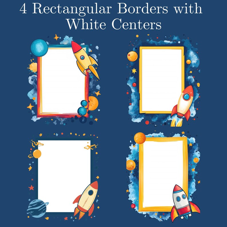 Space Clipart Digital Borders, Square & Rectangular Rocket Ship PNG ...
