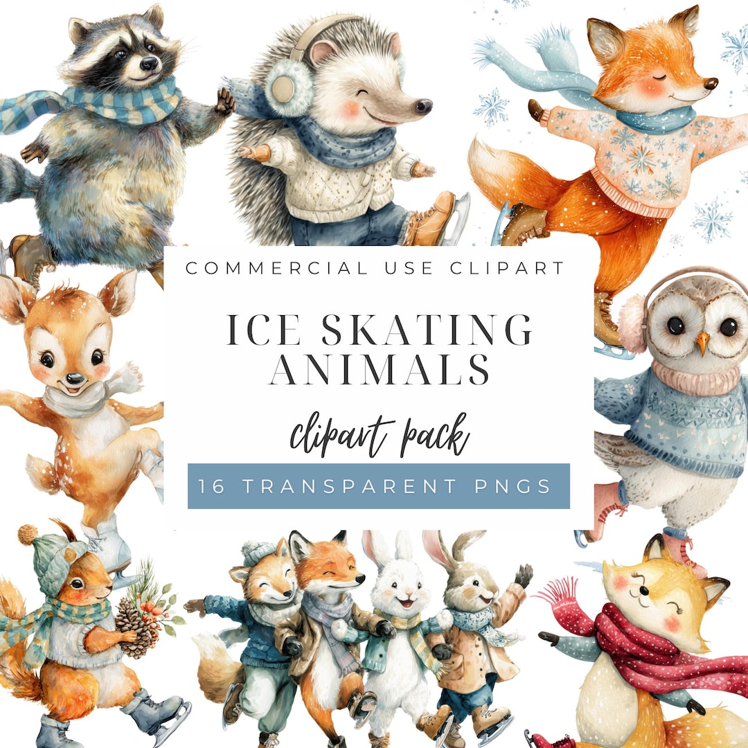Ice Skating Woodland Clipart, Cute Winter Animals PNG, Forest Creatures ...