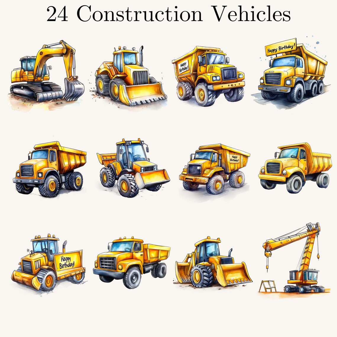 Construction Vehicles Graphics for Birthday, Transportation Clipart ...