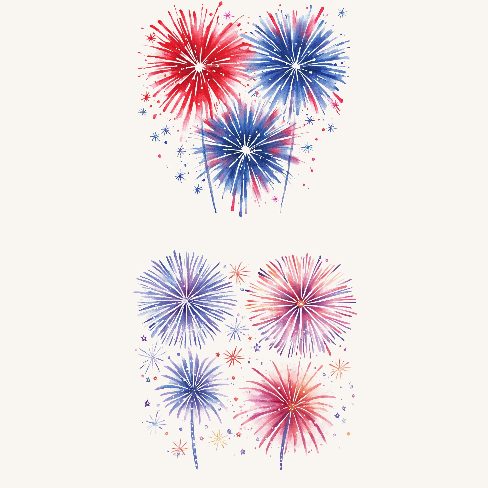 4th of July Firework Clipart PNG, Watercolor Fireworks Clipart ...