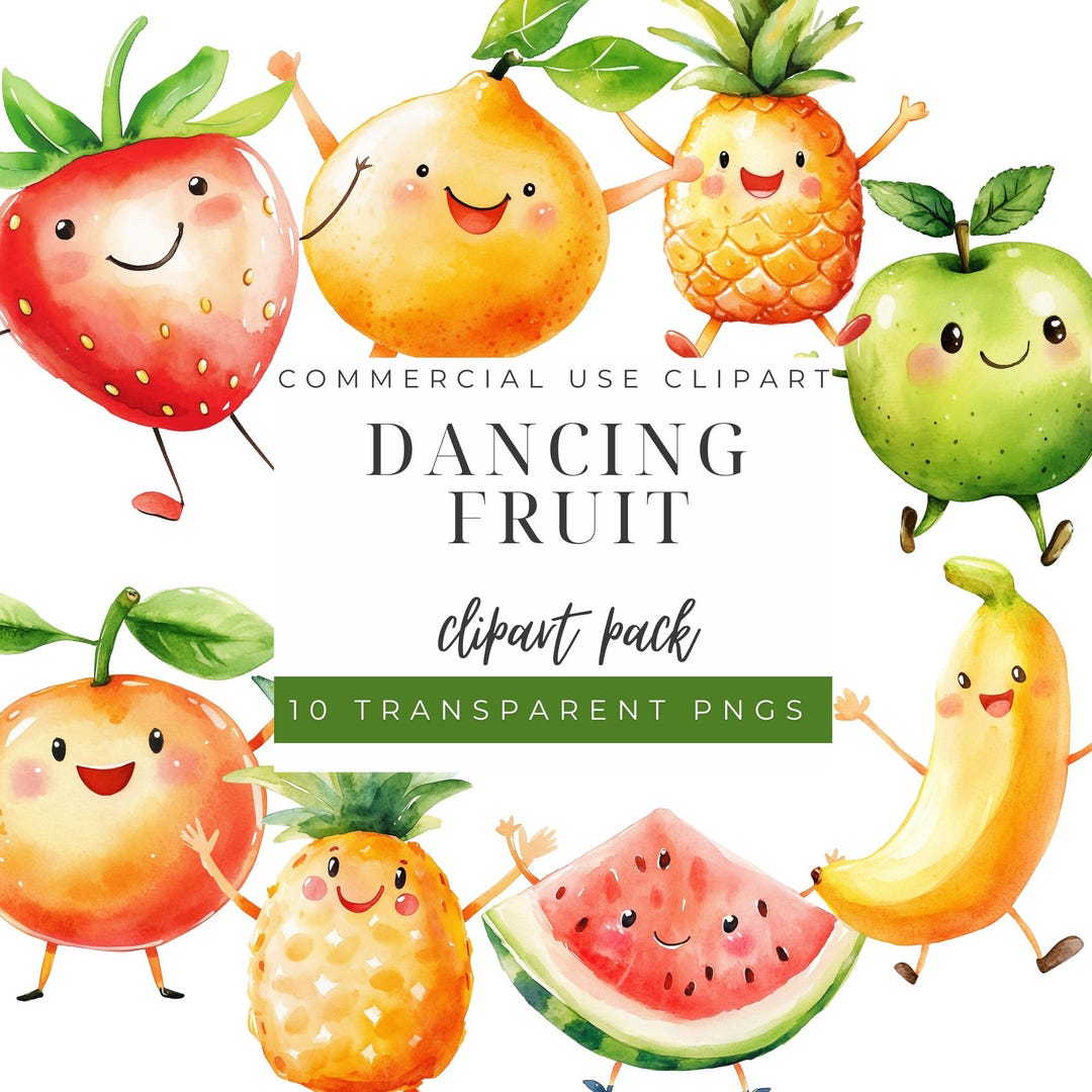 Dancing Fruit Birthday PNG, Cute Clipart for Kids, Digital Download ...