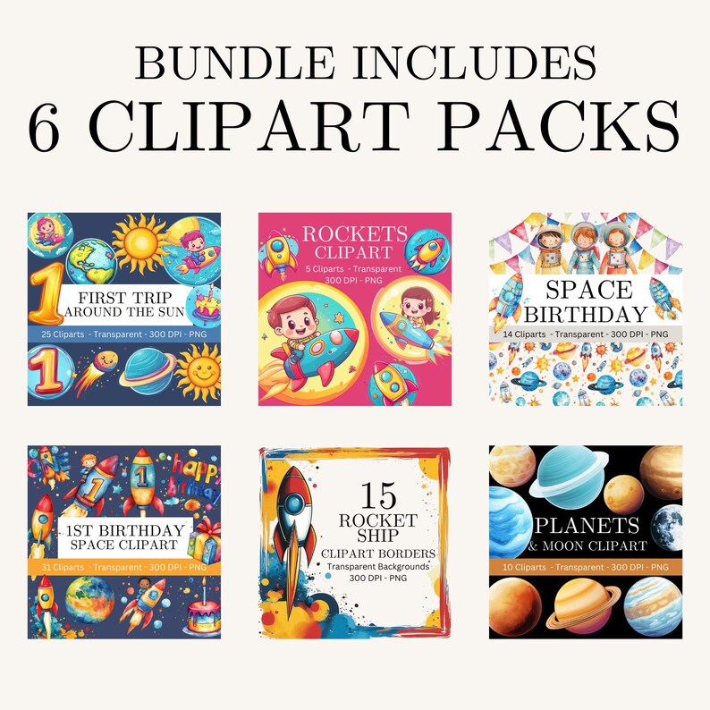 Space Clipart First Birthday Bundle, First Trip Around the Sun Clipart ...