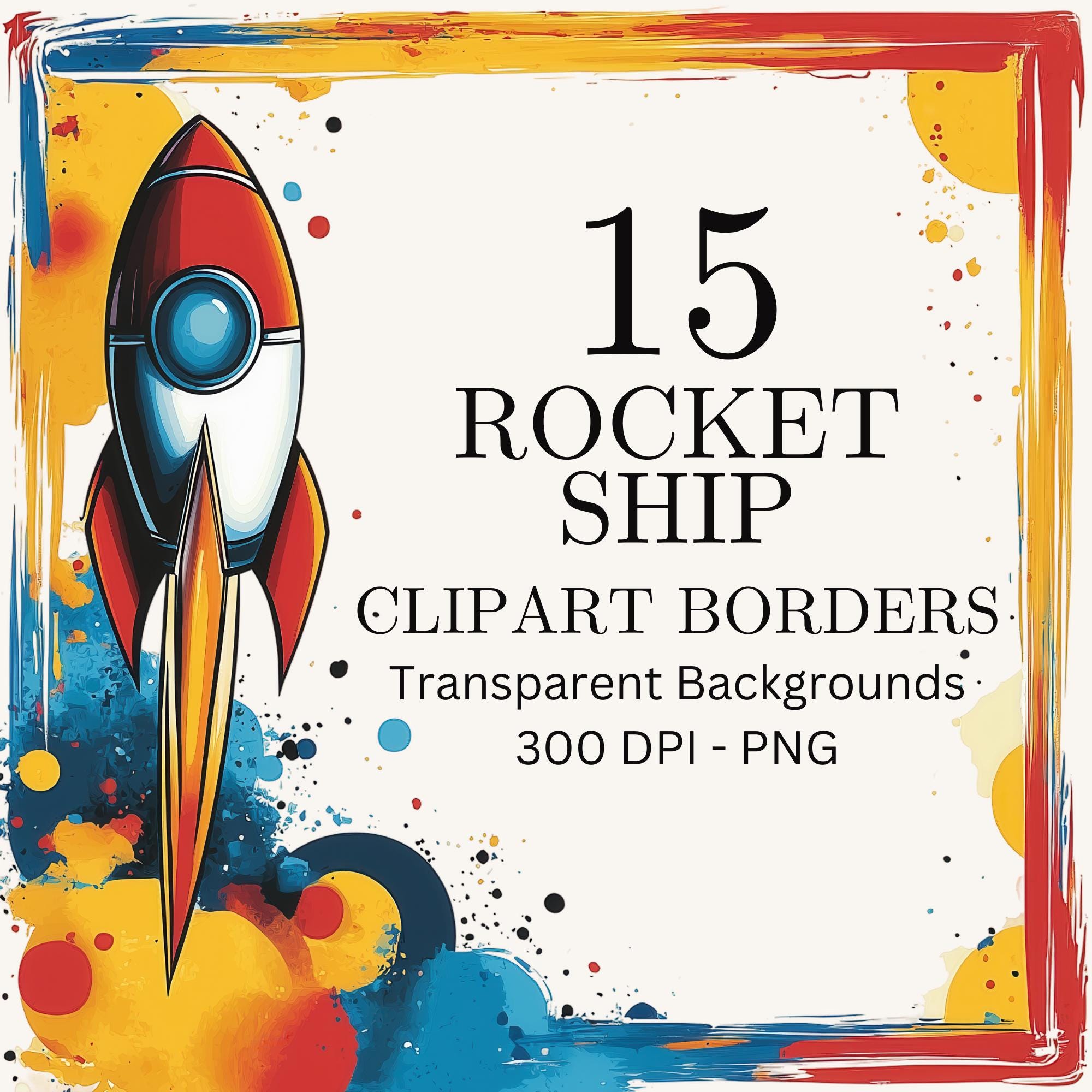 Space Clipart Digital Borders, Square & Rectangular Rocket Ship PNG ...