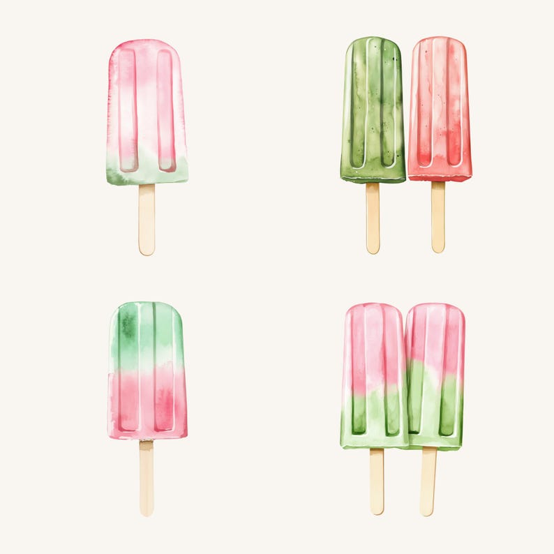 Popsicle Clipart, Watercolor Summer Treats, Cute Ice Cream Graphics ...