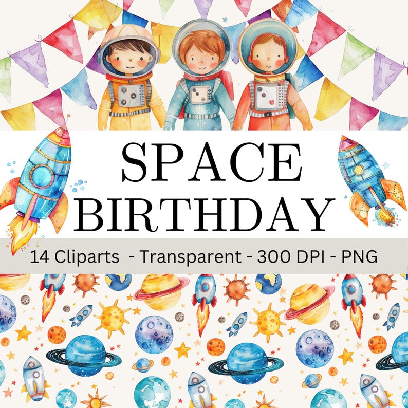 Watercolor Space Clipart for Kids Birthday, Astronaut Watercolor ...