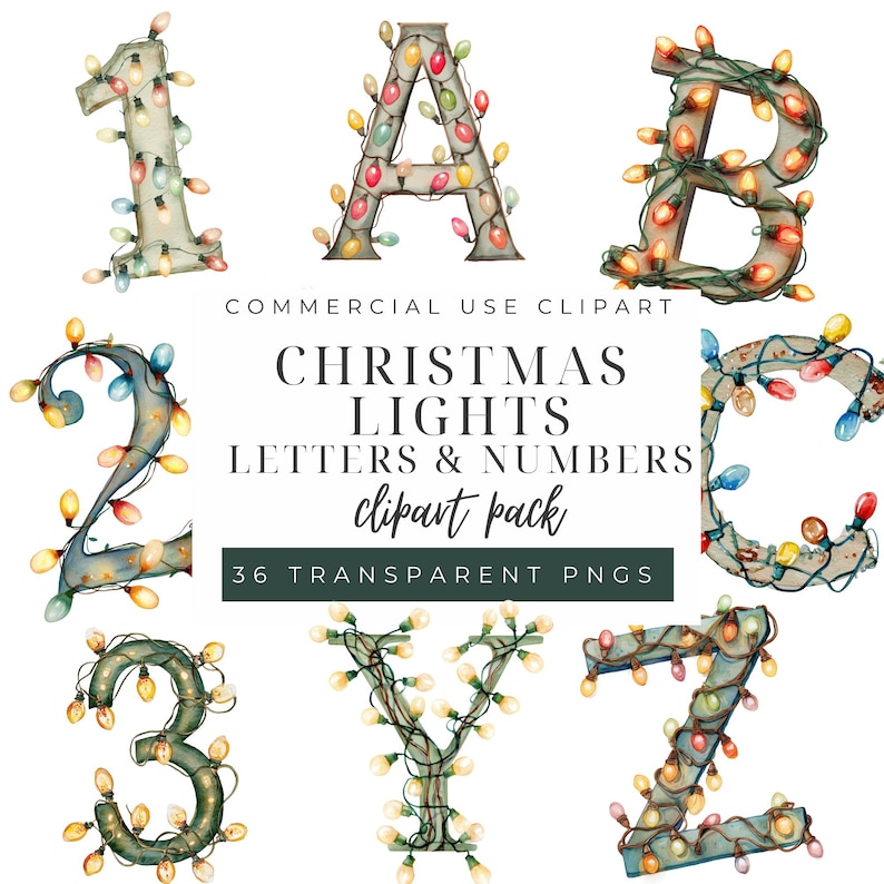Christmas Alphabet Clipart Lights, Digital Download of Festive PNG ...