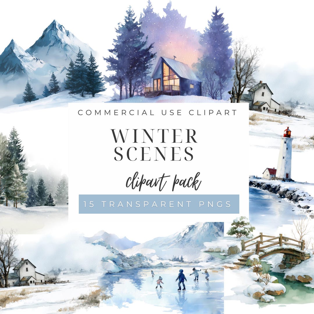 Winter Scenes Clipart Bundle, Snowy Landscapes Graphics, Digital ...