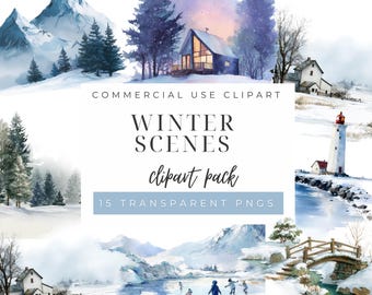 Winter Scenes Clipart Bundle Snowy Landscapes Graphics Digital Download ...