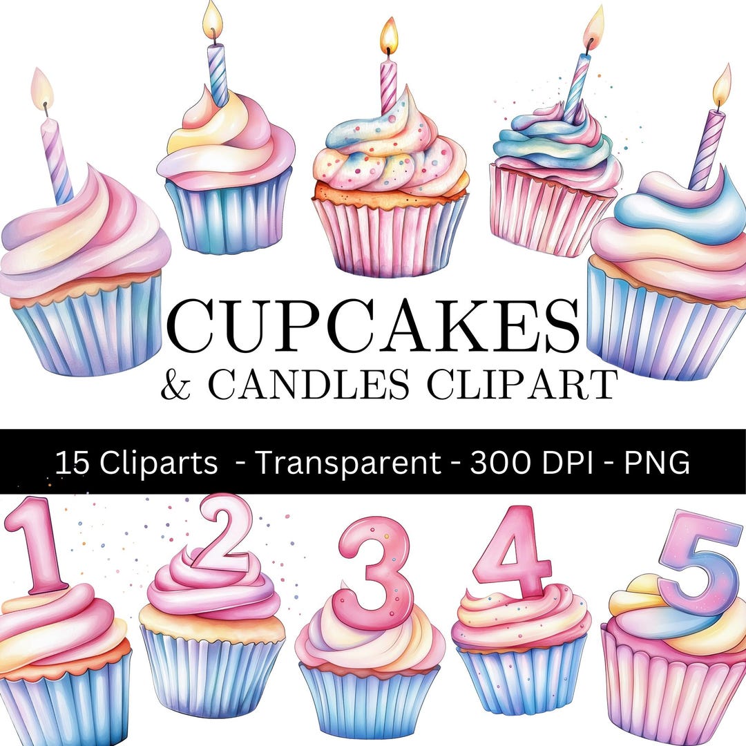 Watercolor Birthday Candle Clipart, Birthday Cake and Candle Clipart ...