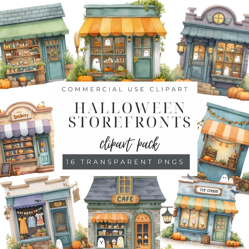 Halloween Storefront Clipart, Spooky PNG Graphics for Digital Downloads ...