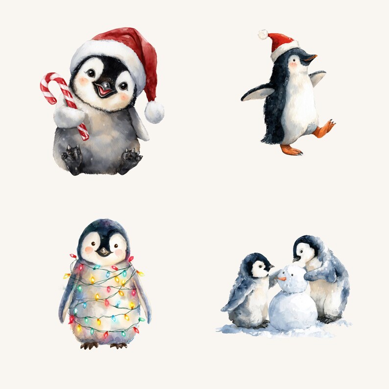 Funny Penguin Christmas Clipart, Whimsical Holiday Graphics, Cute ...