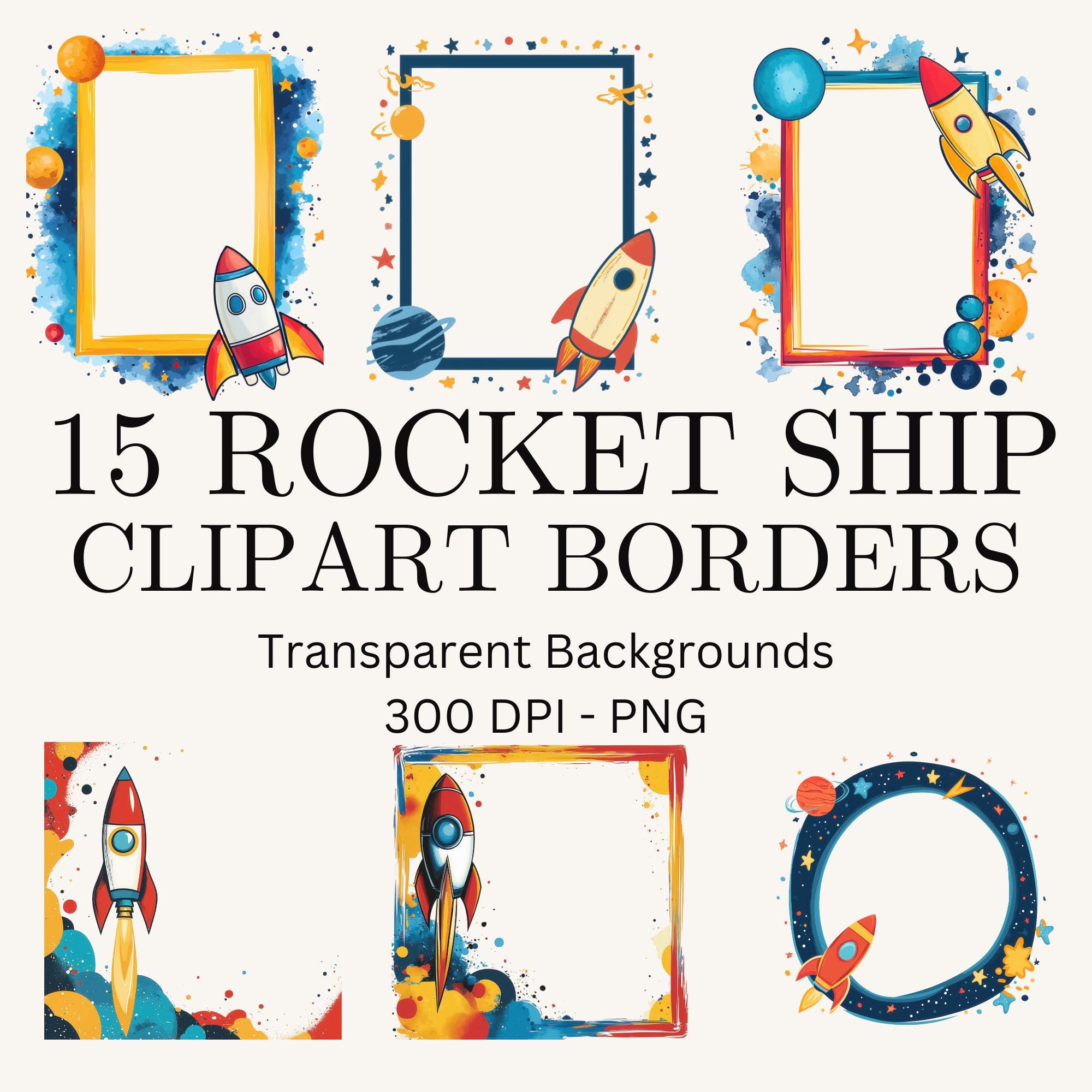 Space Clipart Digital Borders, Square & Rectangular Rocket Ship PNG ...