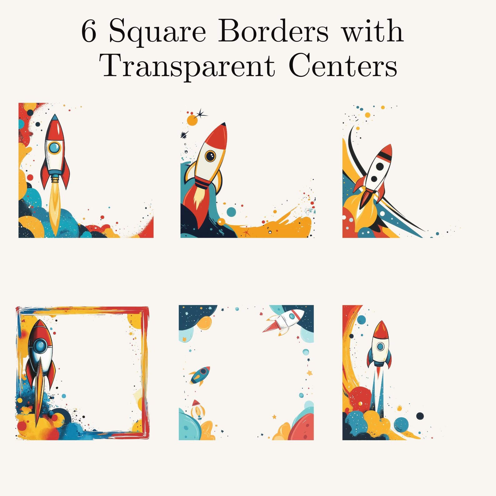 Space Clipart Digital Borders, Square & Rectangular Rocket Ship PNG ...